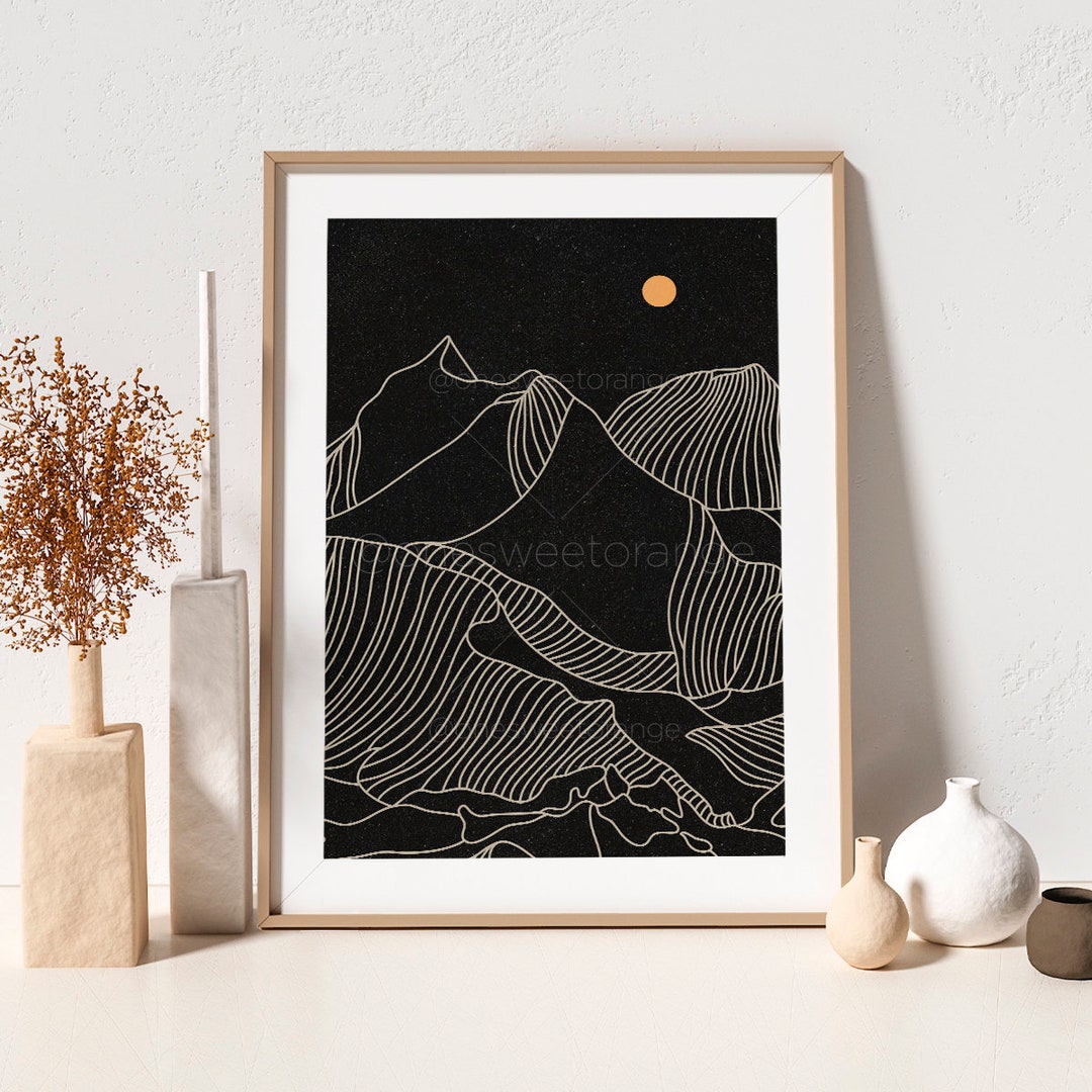Mountain Sun Line Art Line Art Poster Line Drawing Print Line Art ...