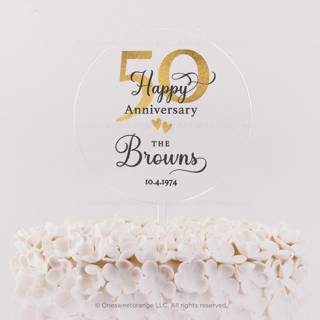 Golden Anniversary Cake Topper 50th Anniversary Cake Topper Round ...