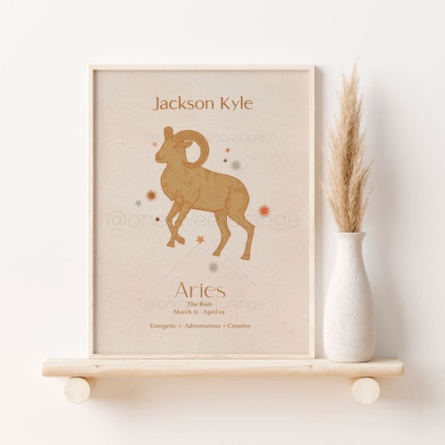 Aries Personalized Zodiac Sign Print Aries Zodiac Print Birth - Etsy