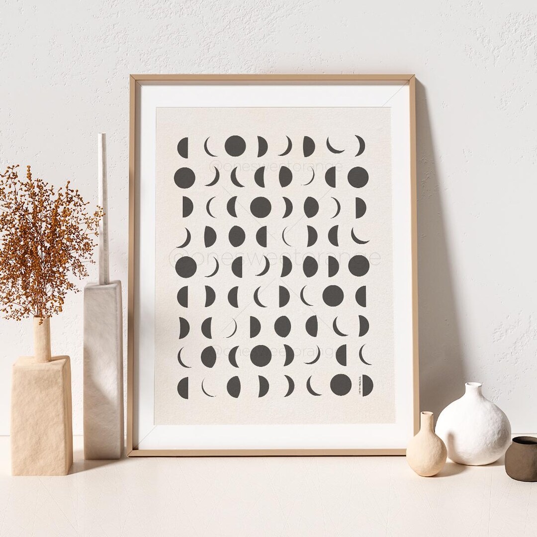 Moon Phases Art Moon Wall Art Poster Moon Drawing Print Line Art Modern ...