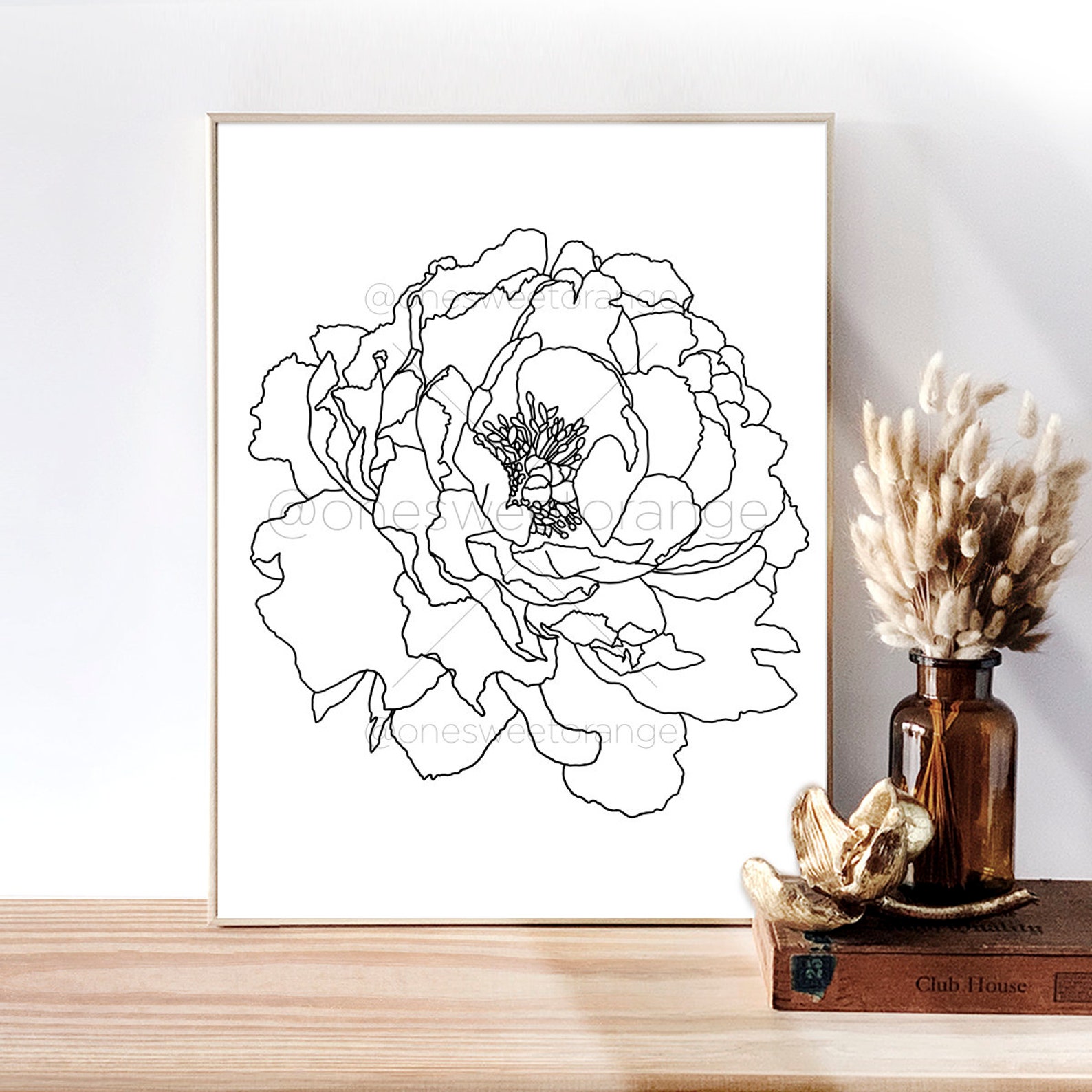 Peony Line Art Minimalist Art Line Art Poster Line Drawing | Etsy