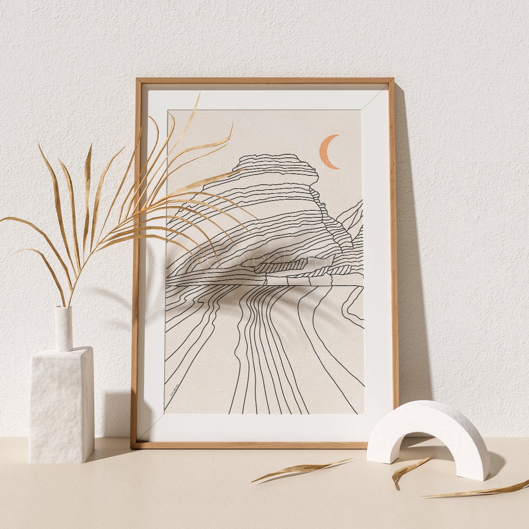 Mountain Moon Line Art Line Art Poster Line Drawing Print Line Art ...