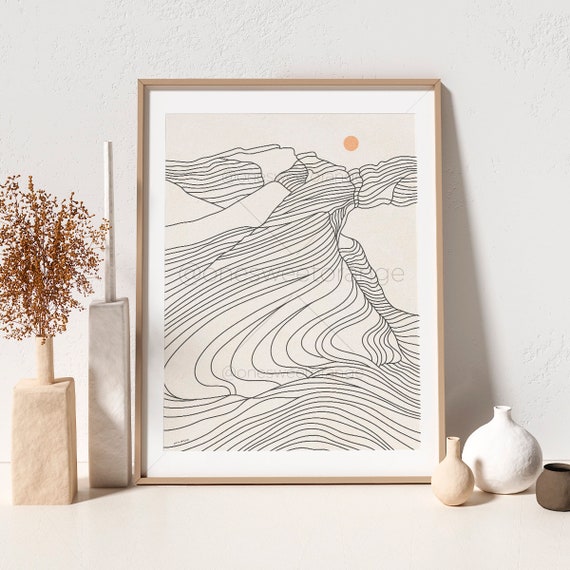 Mountain Sun Line Art Line Art Poster Line Drawing Print Line | Etsy
