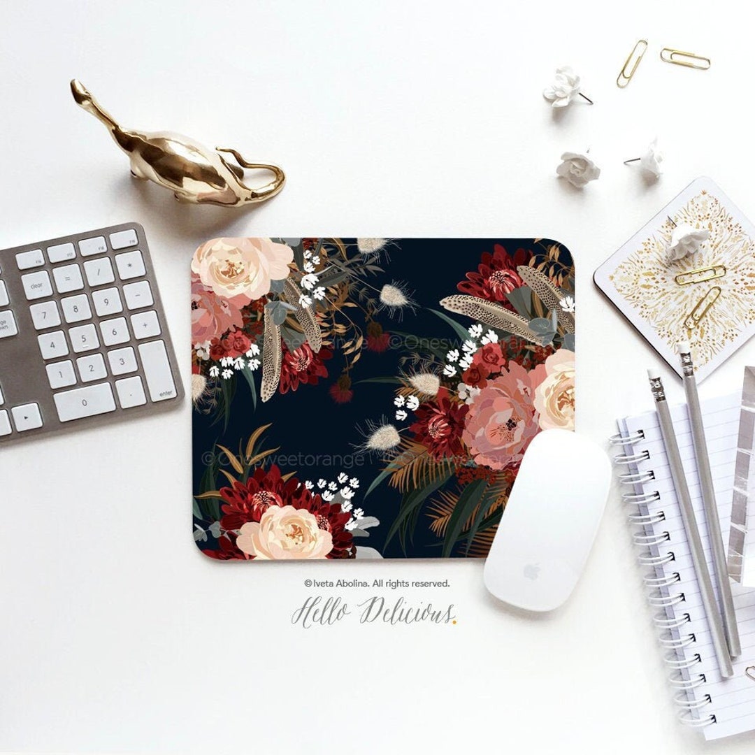 Mouse Pad Bohemian Mouse Pad Floral Mouse Pad Office Mouse Pad Peony ...