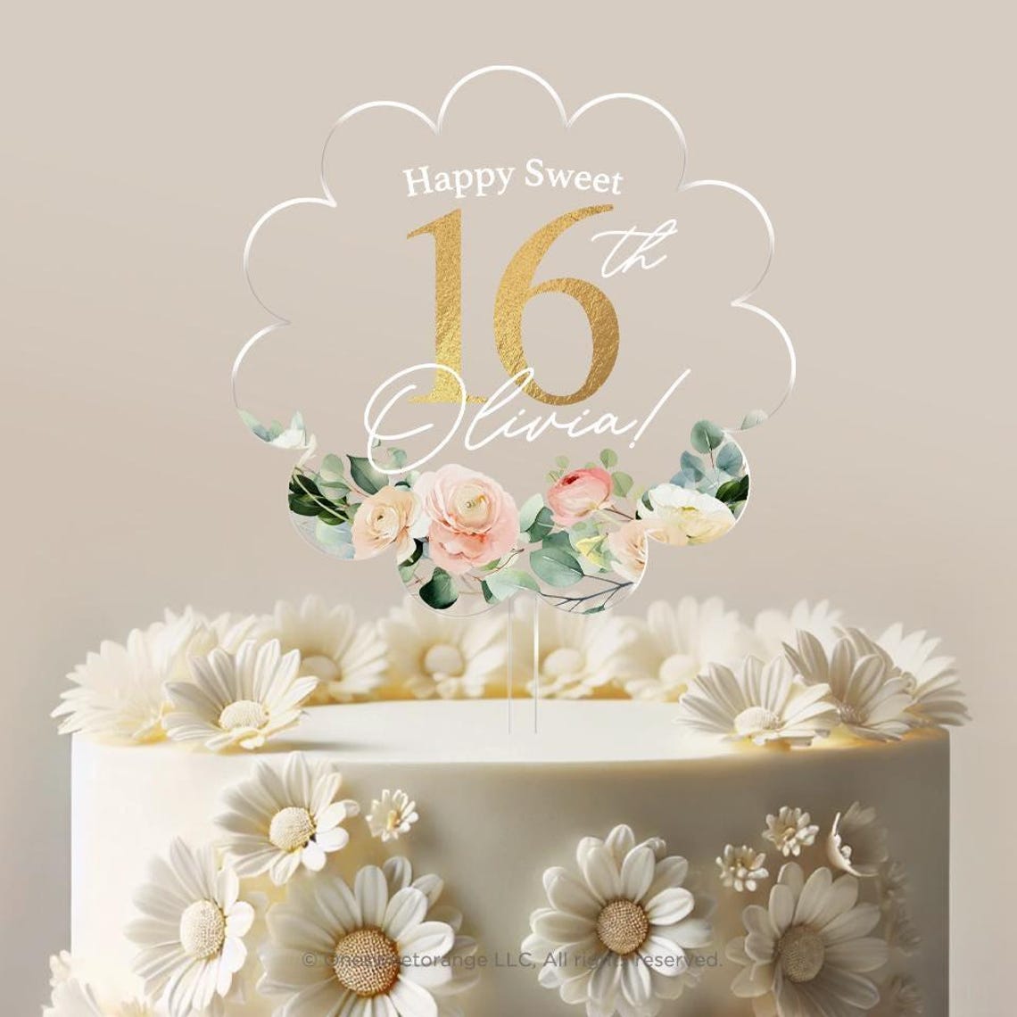 Cake Topper Acrylic Sweet 16th Birthday Cake Decoration Personalized ...
