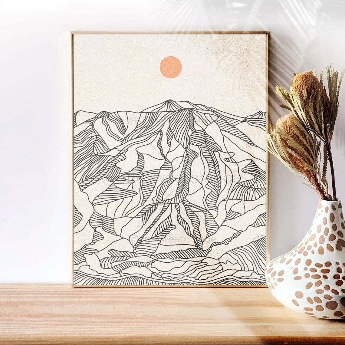 Mountain Sun Line Art Line Art Poster Line Drawing Print Line Art ...