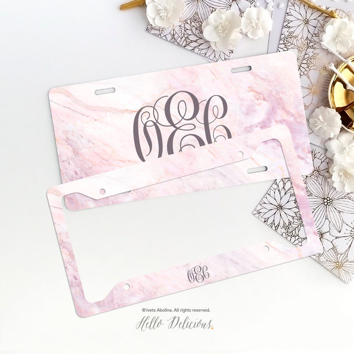 Pink Marble Personalized Car License Plate Monogrammed License - Etsy