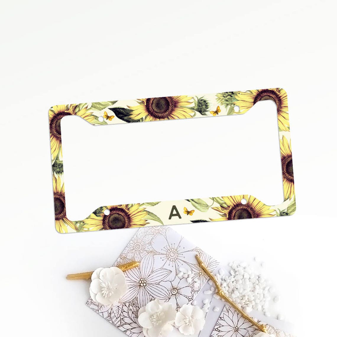 Vintage Sunflower Car License Plate Monogrammed License Plate Frame ...