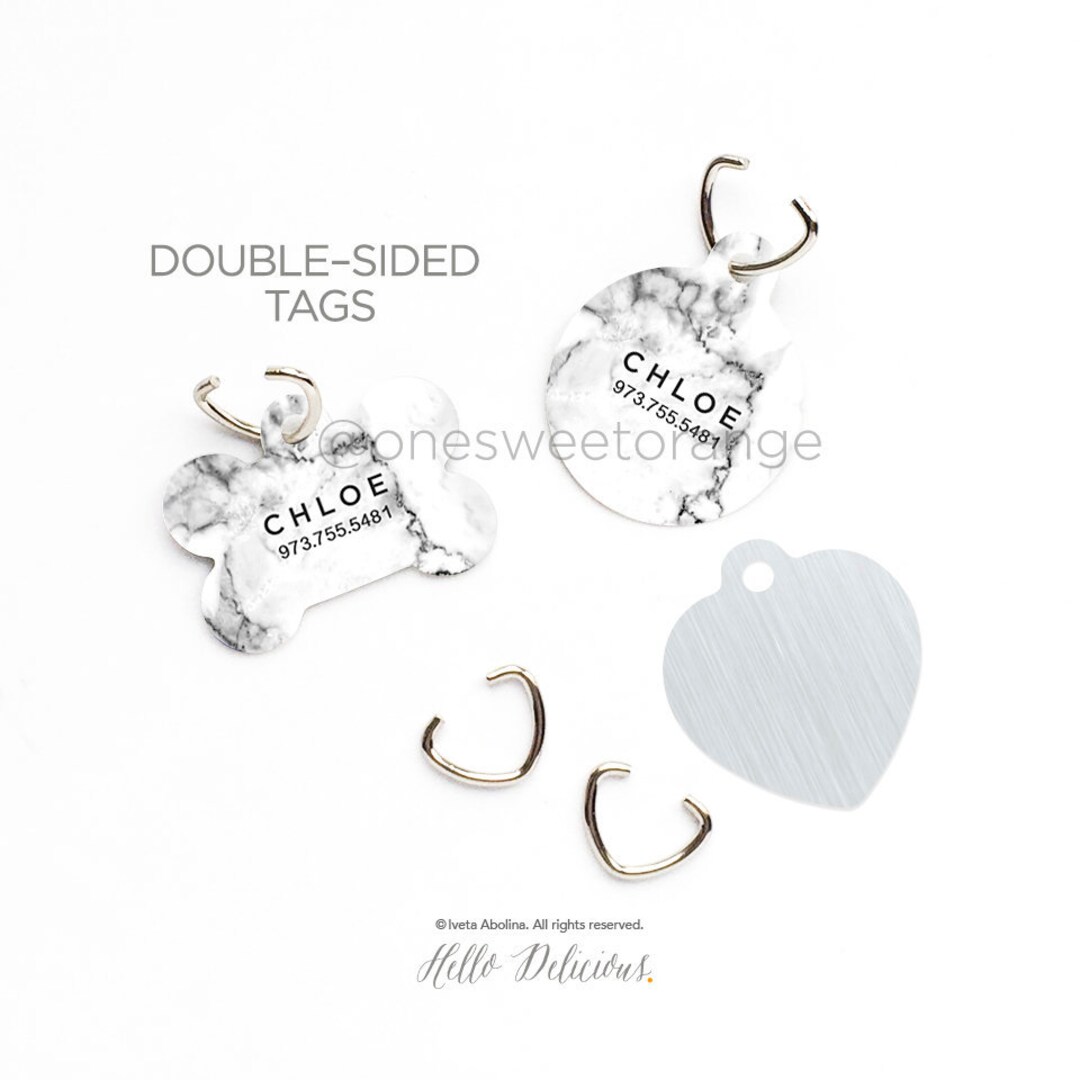Marble Dog Tag Custom Pet Tag Personalized Dog Tag White Marble Print ...