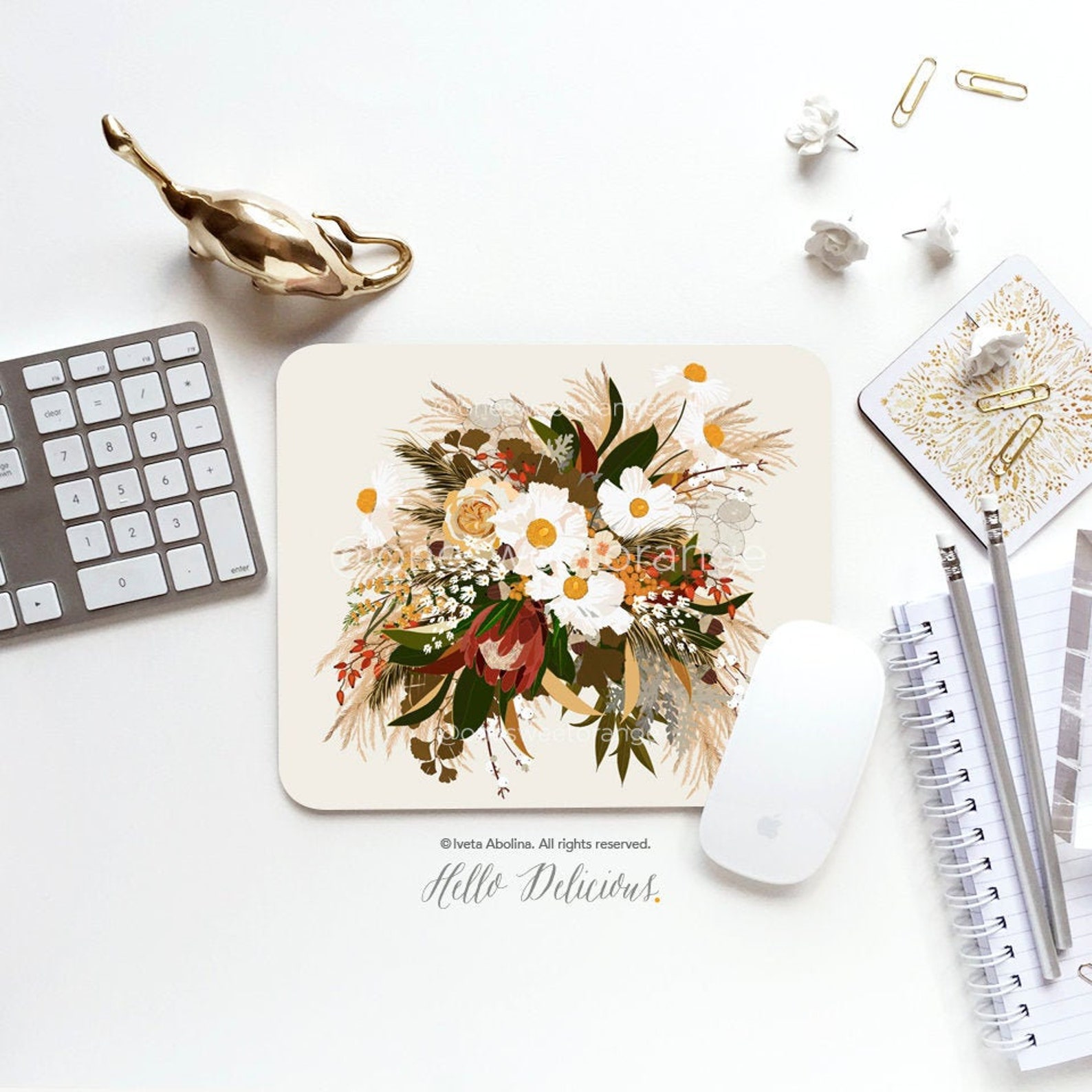 Mouse Pad Boho Floral Mouse Pad Floral Mouse Pad Office Mouse - Etsy