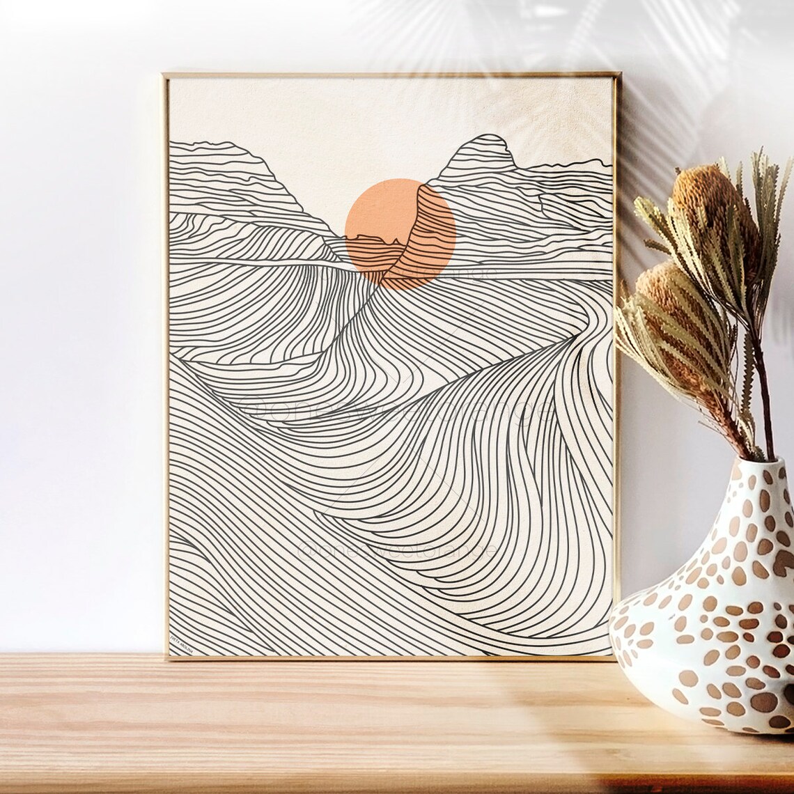 Mountain Sun Line Art Line Art Poster Line Drawing Print Line | Etsy