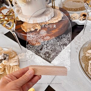 Wedding Table Number Stand With Names Floral Art Acrylic Table Numbers ...