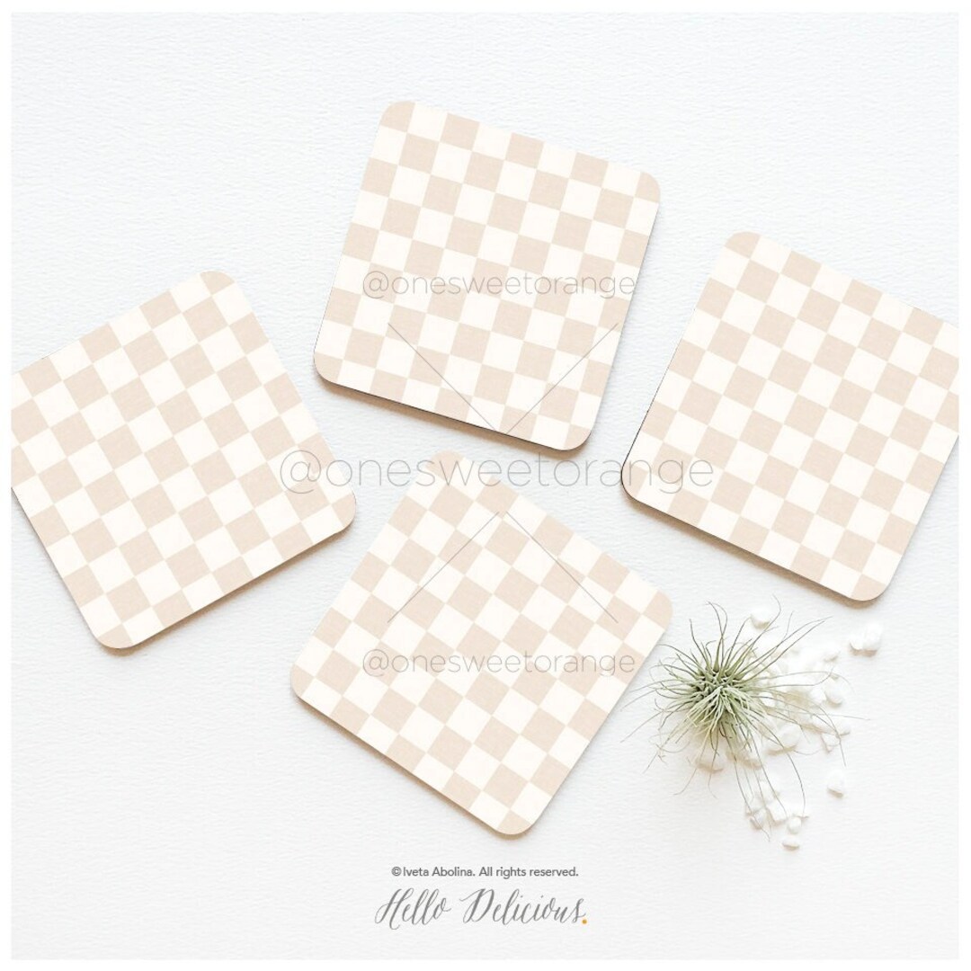 Checker Coasters Neutral Checker Coaster Set of 4 Cork Check Coasters ...