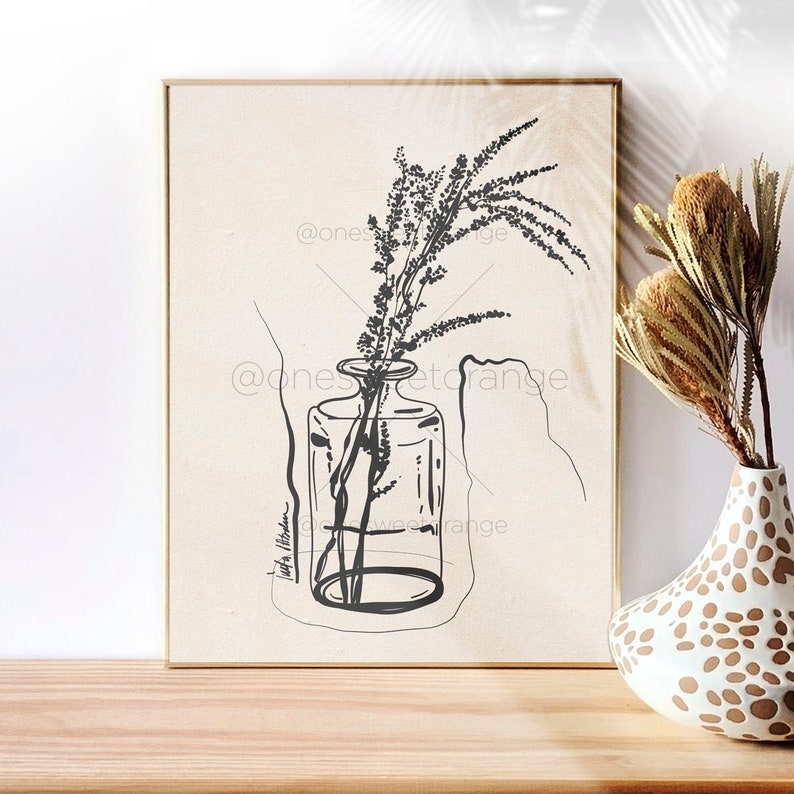 Vase Floral Minimalist Art Line Art Poster Line Drawing Print Line Art ...