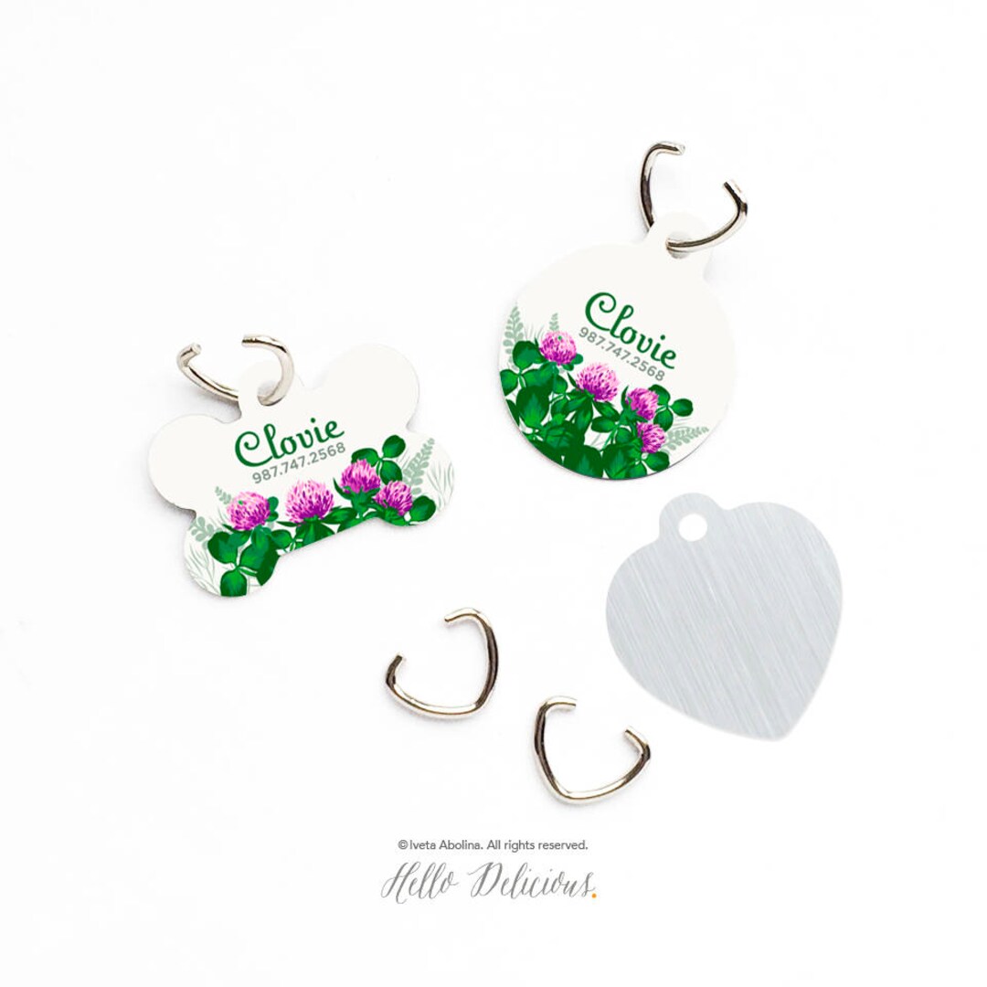 Pet ID Tag Clover Floral Custom Pet Tag Personalized Dog Tag Floral Pet ...