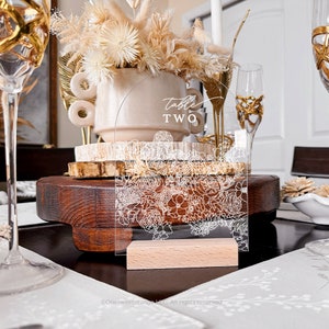 Wedding Table Number Stand With Names Floral Art Acrylic Table Numbers ...