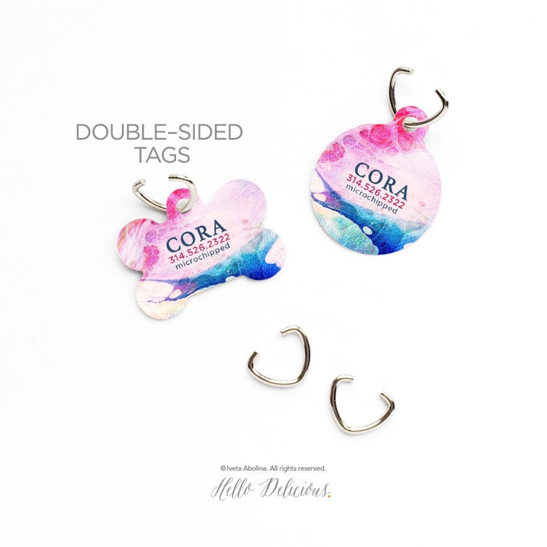 Double-sided Dog Tag Pink Watercolor Pet Tag Personalized Dog Tag ...