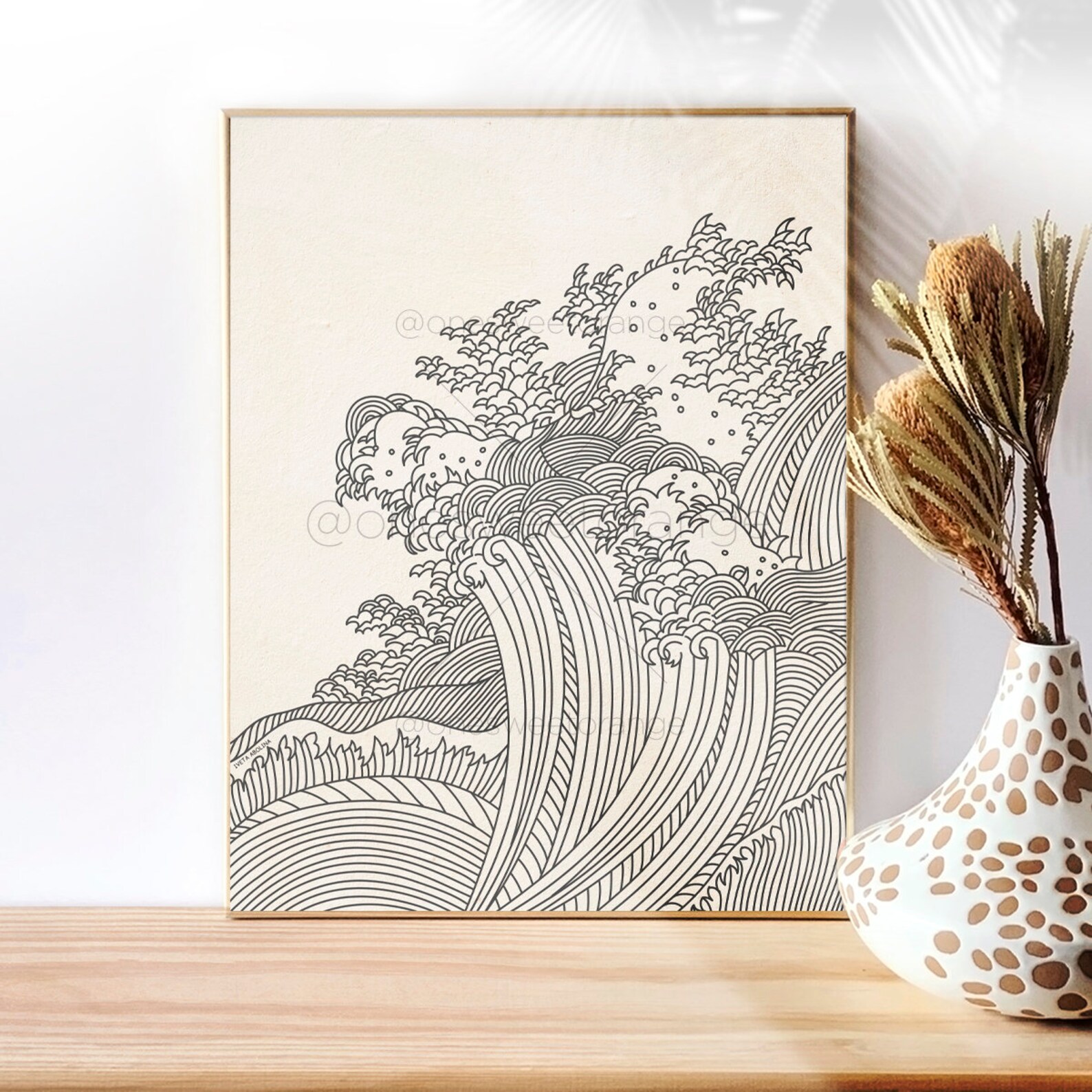 Japanese Wave Print Line Art Line Art Poster Waves Line - Etsy UK