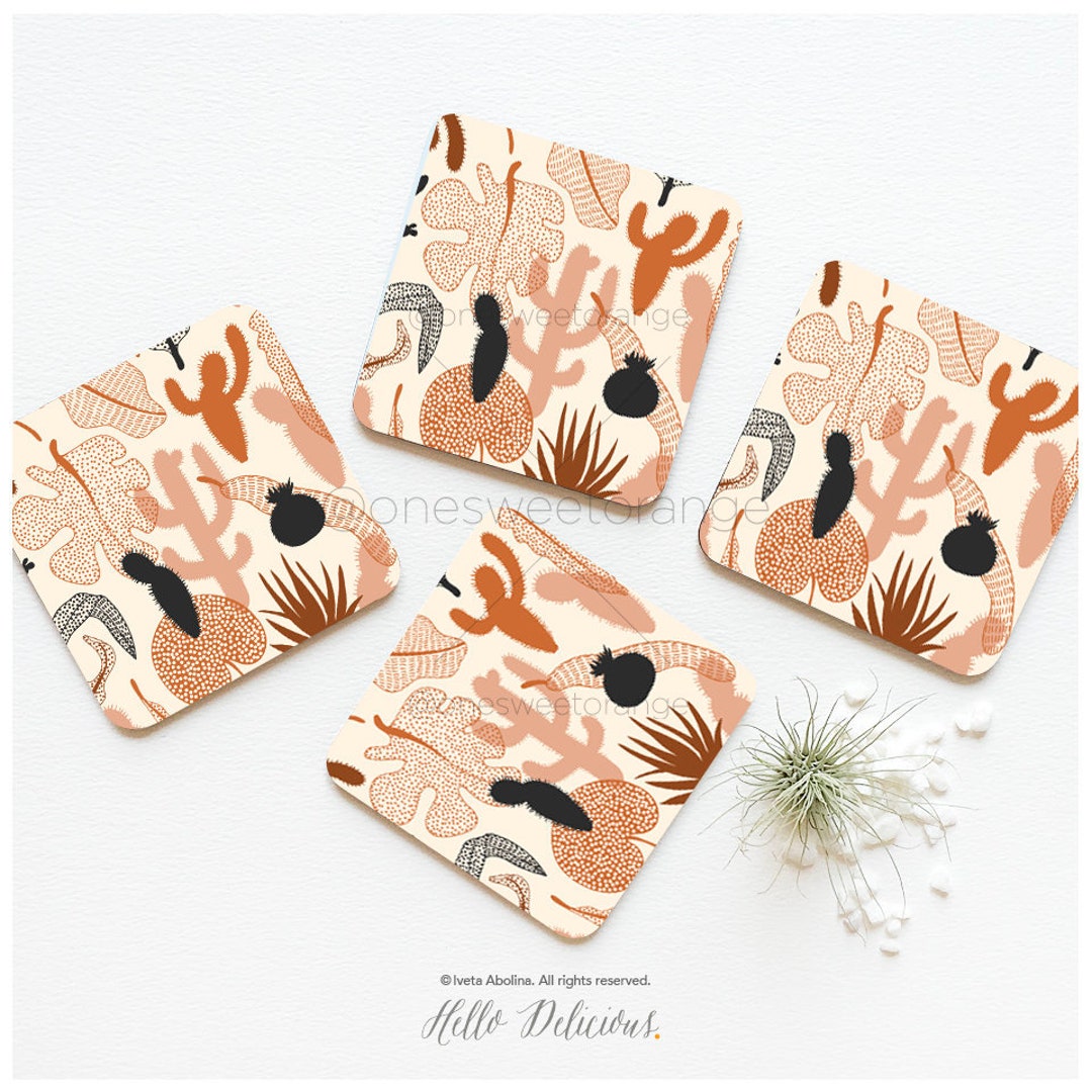 Cacti Coaster Set of 4 Cork Desert Coasters Gift for Mom Boho Cork ...
