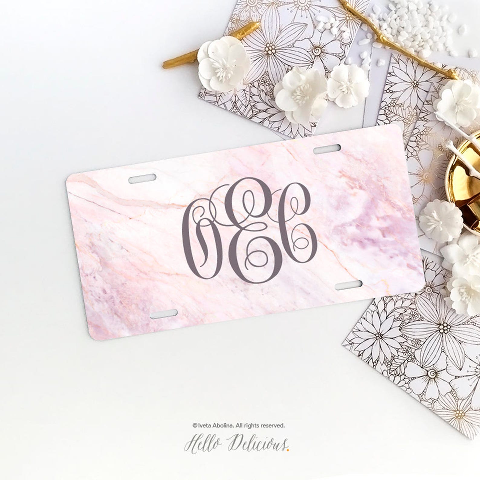 Pink Marble Personalized Car License Plate Monogrammed License - Etsy
