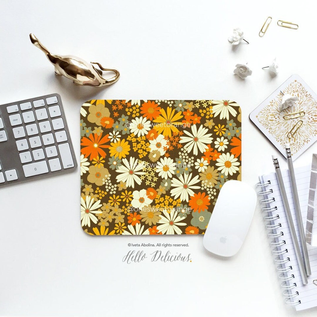 Mouse Pad 70s Floral Mouse Pad Spring Floral Mouse Pad Office Mouse Pad ...