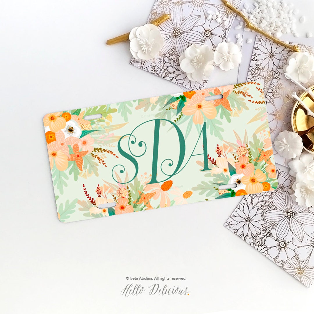 Spring Floral Car License Plate Monogrammed License Plate Frame Floral ...