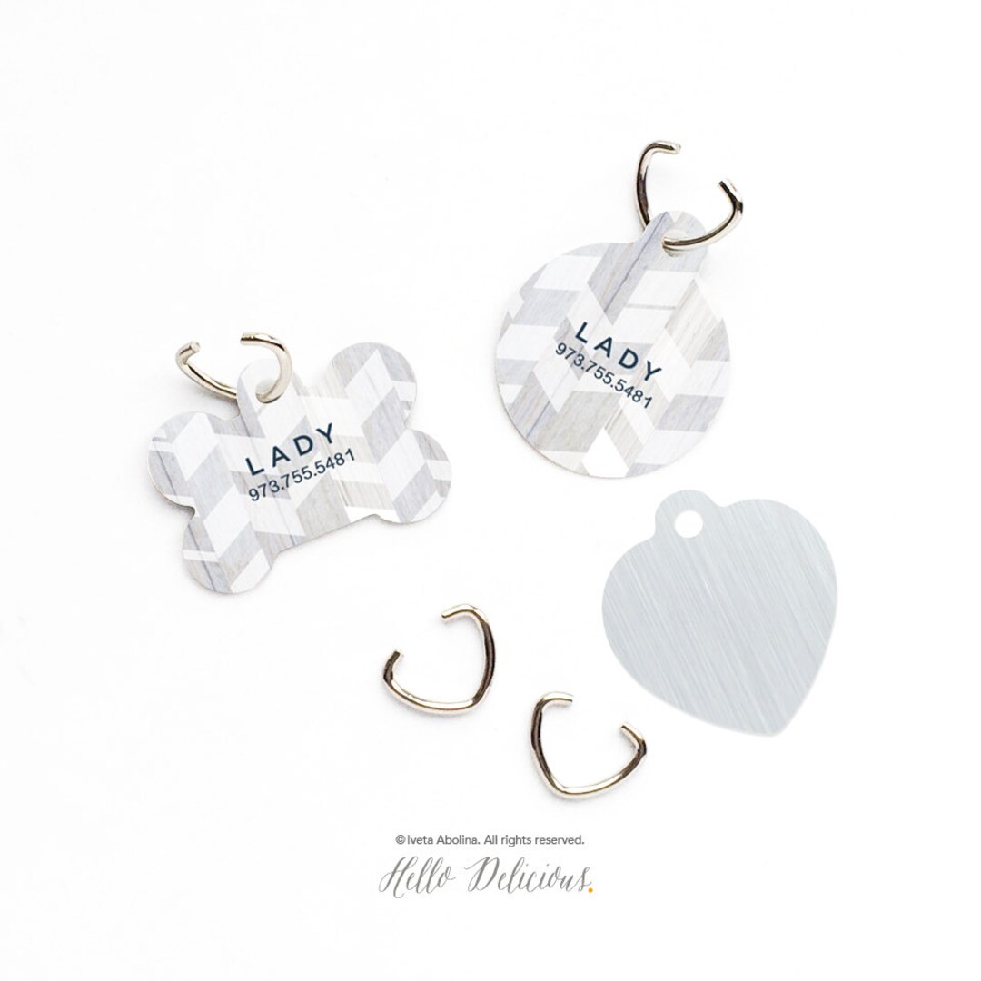 Pet ID Tag, Custom Pet Tag, Personalized Dog Tag, Wood Chevron Pet Tag ...