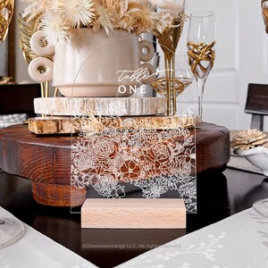 Wedding Table Number Stand With Names Floral Art Acrylic Table Numbers ...