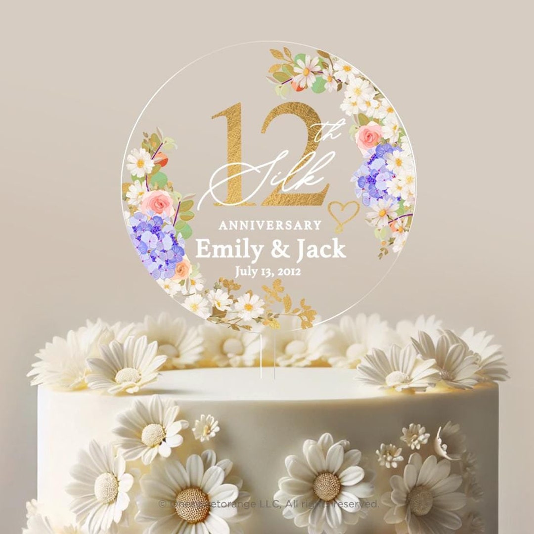 Silk Anniversary Cake Topper 12th Anniversary Cake Topper Round Personalized Custom Anniversary ...
