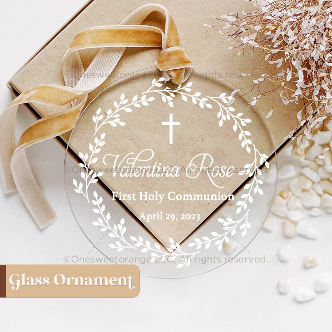 Glass First Holy Communion Gift Personalized Cross Ornament Christening ...
