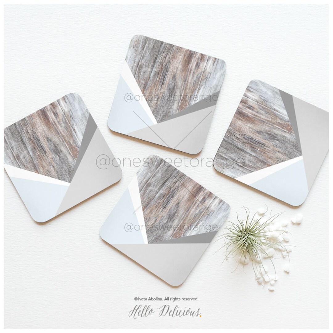 Coaster Set of 4 Faux Wood Print Pale Wood Chevron Coasters Weathered ...