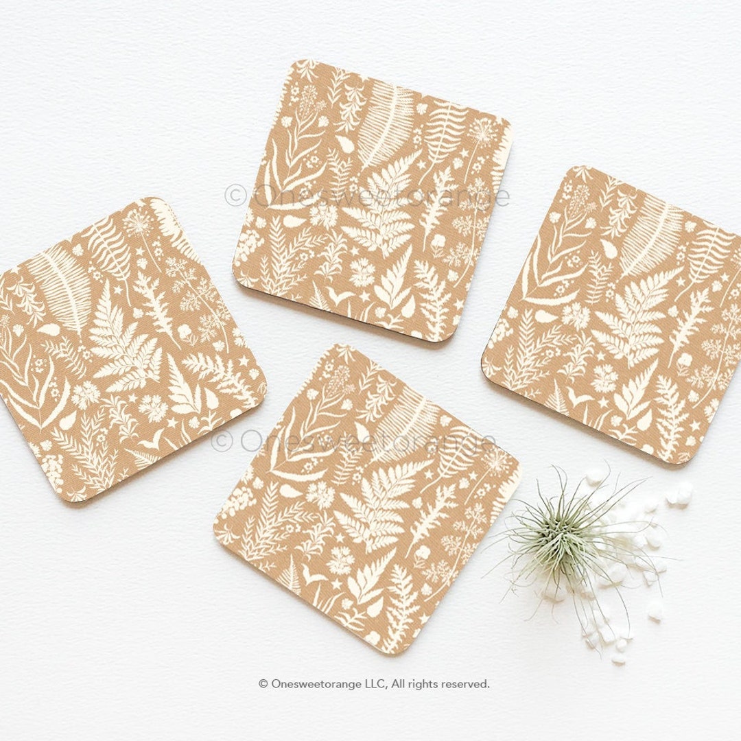 Botanical Coaster Set of 4 Wildflowers Cork Coasters Fern Gift for Mom ...
