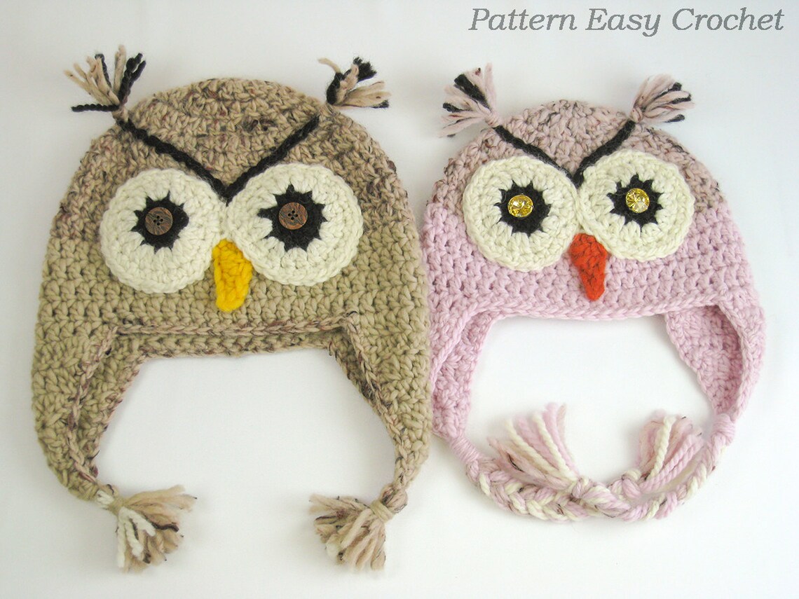 Owl Hat Crochet Pattern for Children in 4 Sizes From Toddler - Etsy