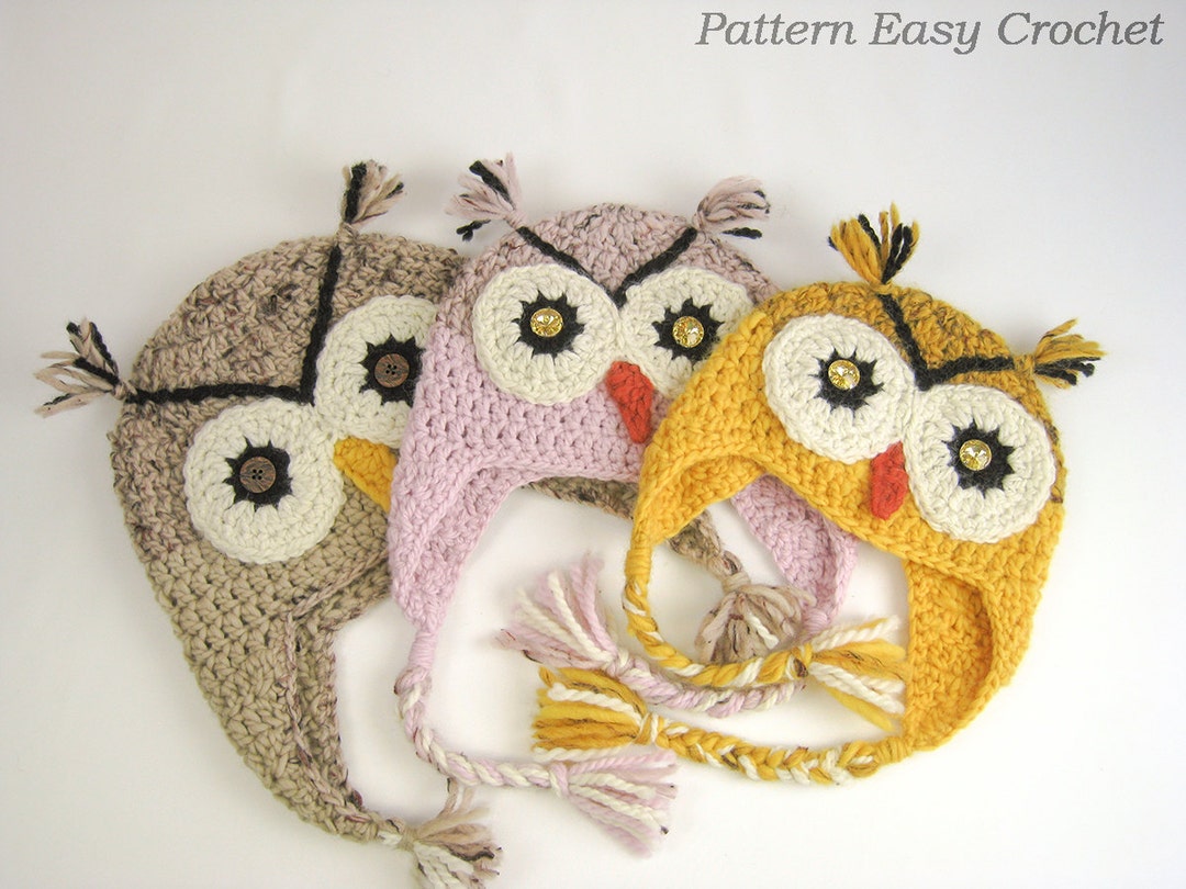 Owl Hat Crochet Pattern for Children in 4 Sizes From Toddler - Etsy