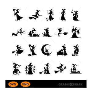 Witch SVG Bundle: Halloween Silhouette Vector Clipart (digital Download ...