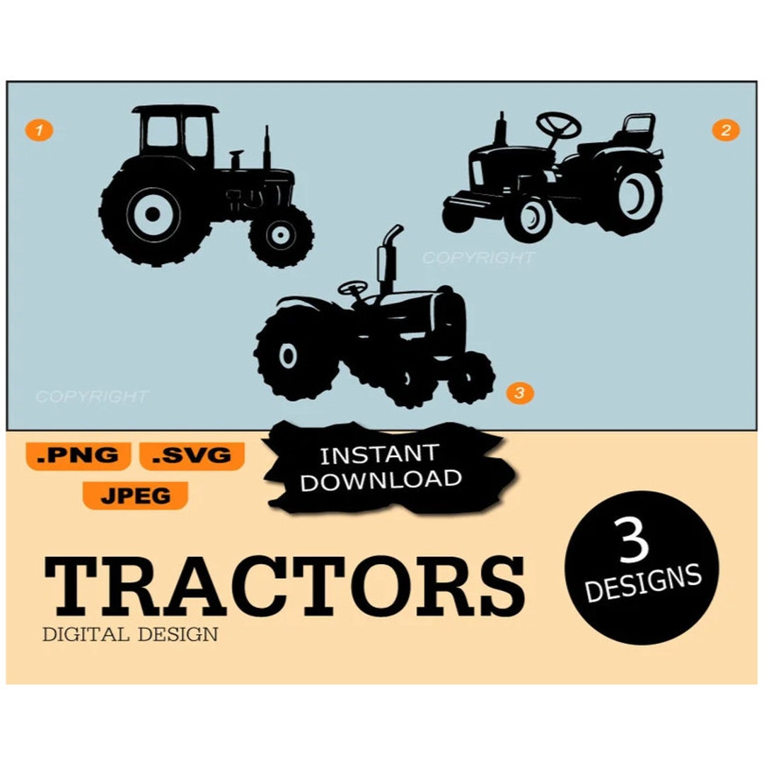 Três tratores Svg Trator agrícola Svg JPEG PNG Clipsart arquivo digital ...