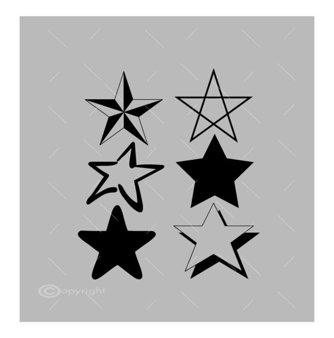 Six Assorted Stars Vector Art Vinyl Decal T-shirt Digital Cutting Files ...