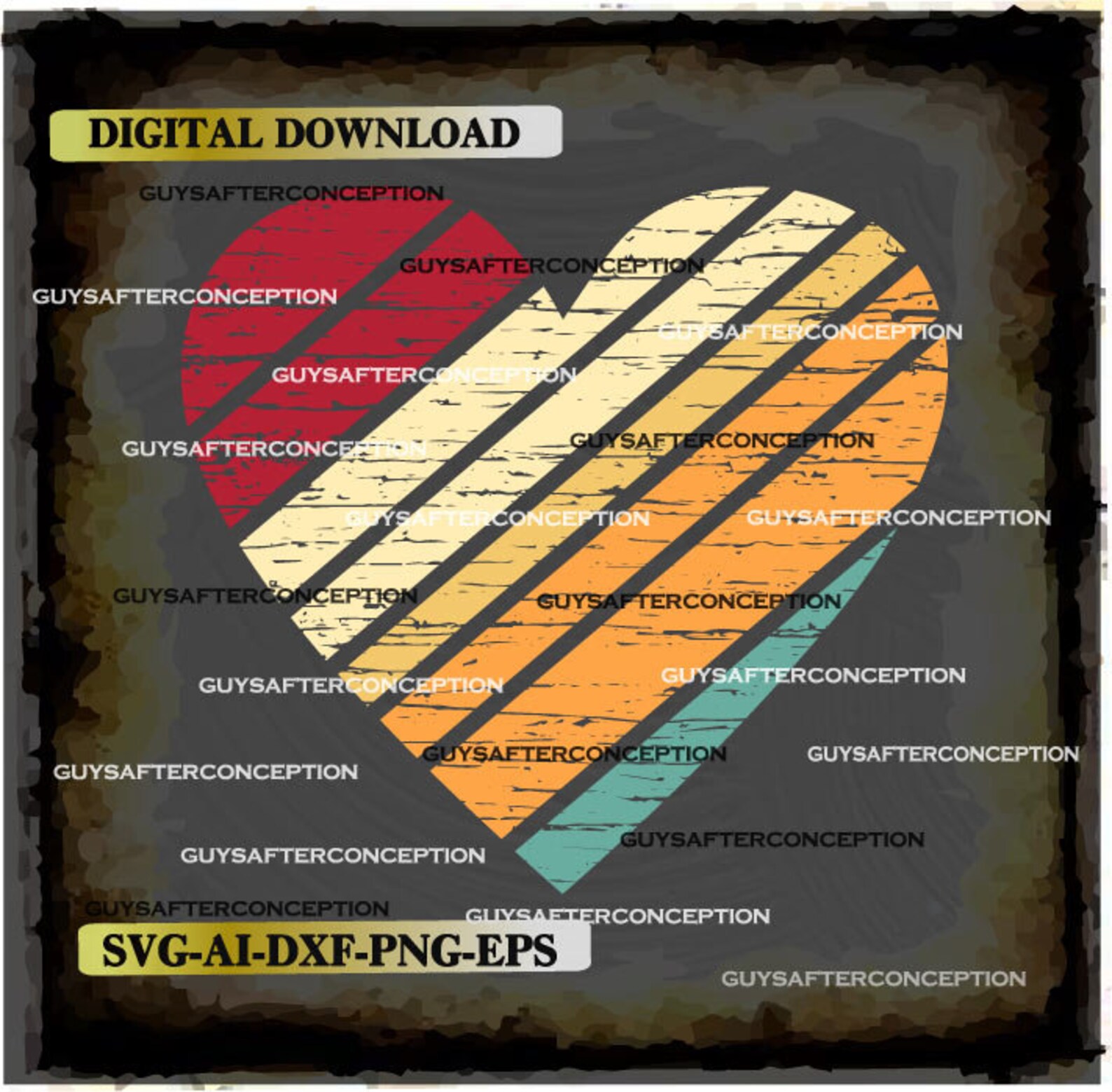 Distressed Vintage Retro Heart Digital File Ai Eps PNG | Etsy