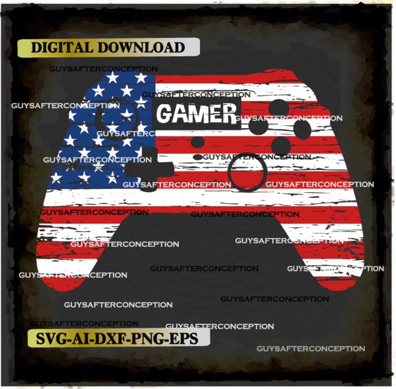 Distressed American Flag Video Game Controller Digital File Ai | Etsy