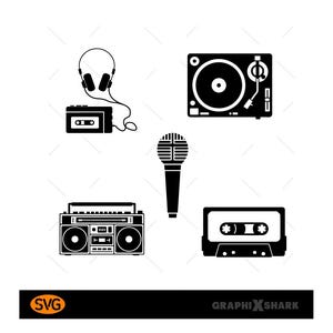 1980s Music SVG Bundle | Five 80s Theme Designs Cassette Player SVG ...
