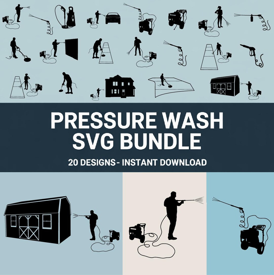 Pressure Washing SVG Bundle: Cleaning Driveway, House, Car, Fence ...