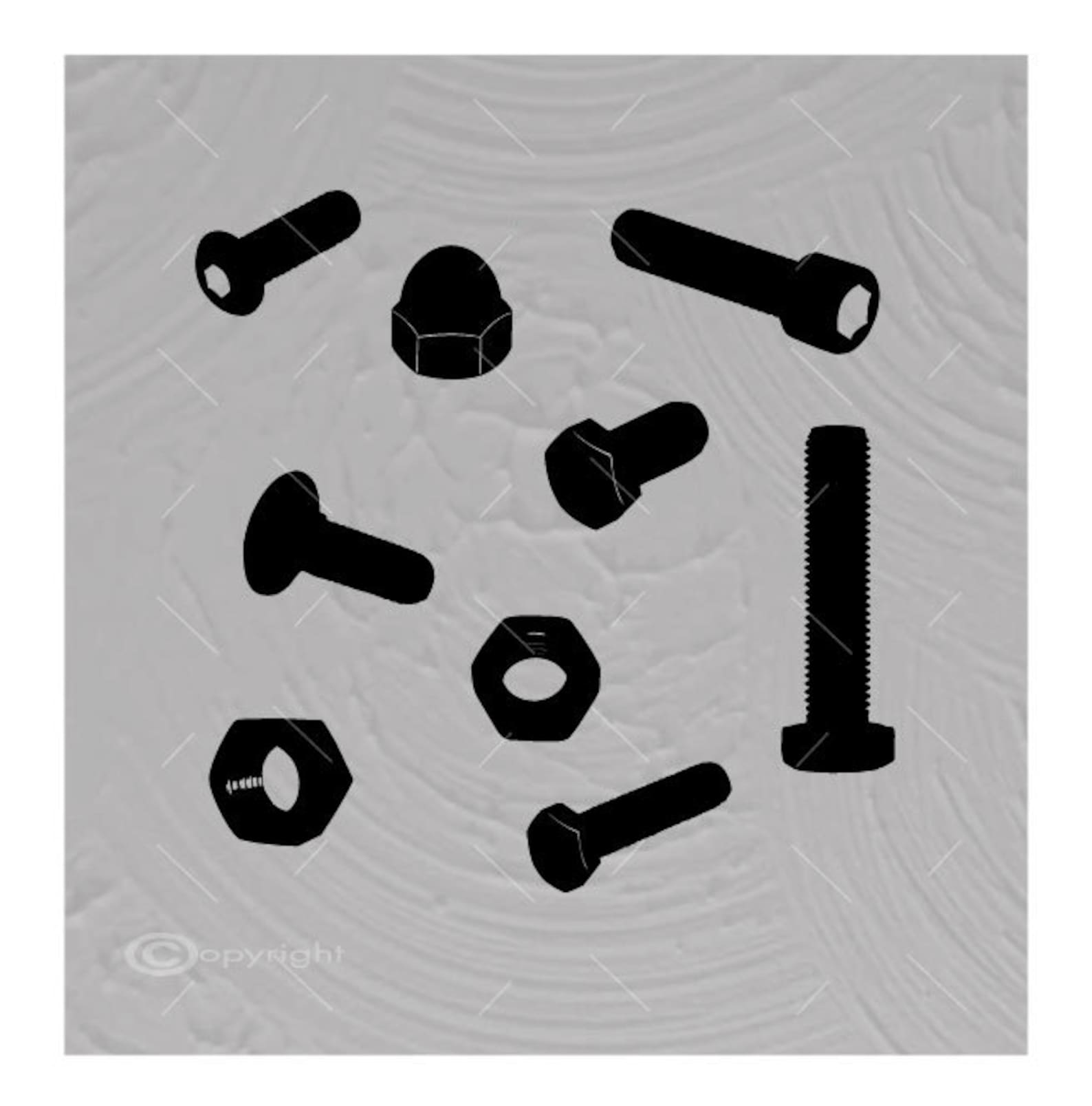 Nine Assorted Bolts Nuts Vector Image SVG Files Digital - Etsy