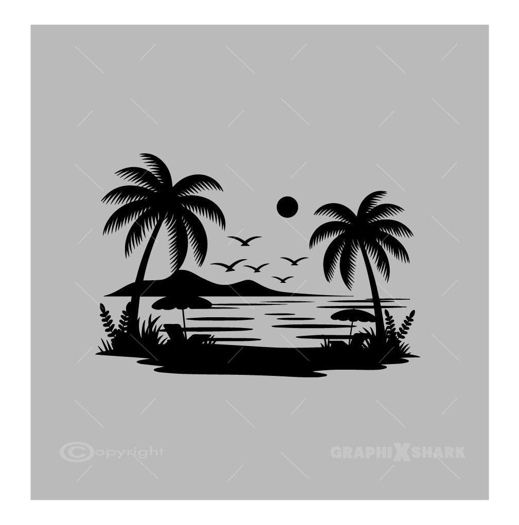 Beach SVG: Scene Palm Tree Ocean Cut File Vector (digital Download) - Etsy