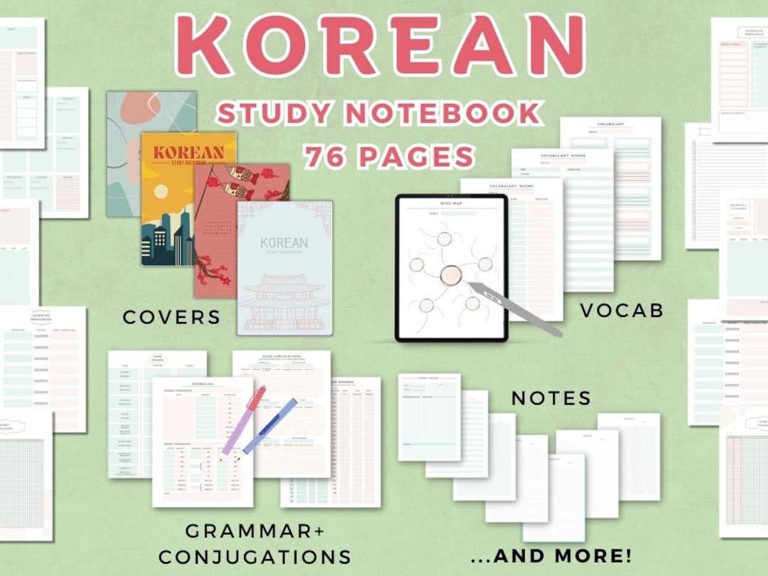 Korean Hangul Language Learning Notebook Study Journal Manuscript ...