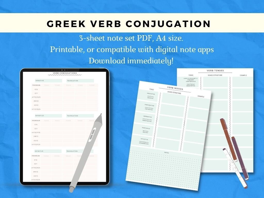 Modern Greek ελληνικά Verb Conjugation Chart Language Learning Notes ...