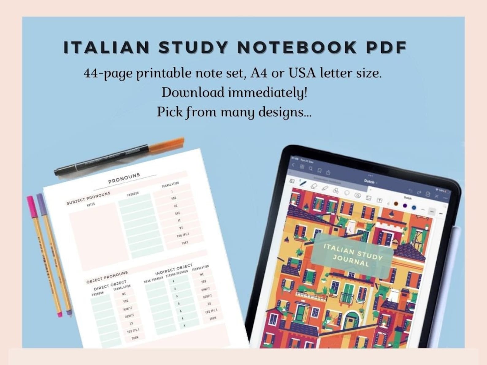 Italian Language Learning Notebook Study Journal Printable - Etsy