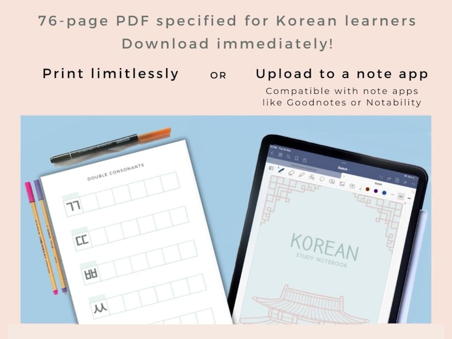 Korean Hangul Language Learning Notebook Study Journal Manuscript ...