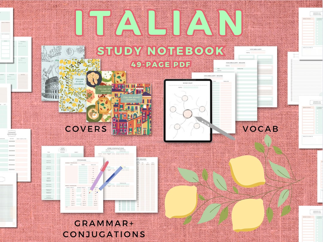 Italian Language Learning Notebook Study Journal, Printable Pdf/ipad ...