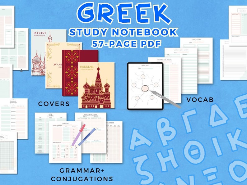 Greek Language Learning Notebook Study Journal Alphabet, Printable Pdf ...