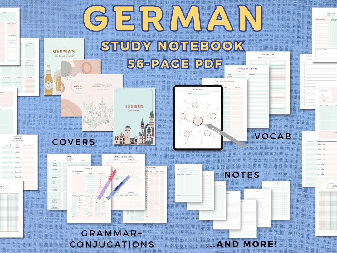 German Language Learning Notebook Study Journal, Printable Pdf/ipad ...